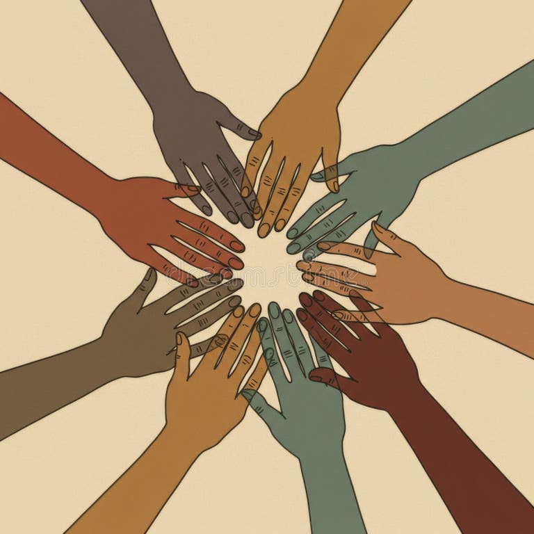 Diverse Hands Forming a Unity Circle Stock Illustration - Illustration ...