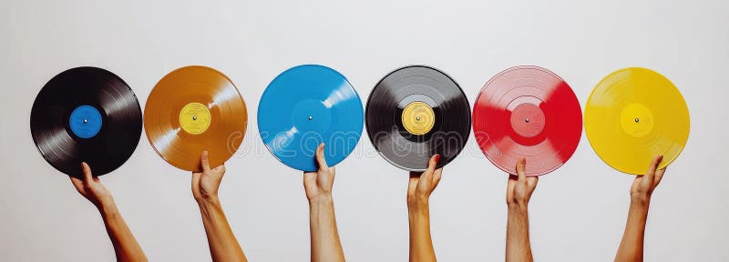 Diverse Hands Holding Colorful Vinyl Records on White Background Stock ...