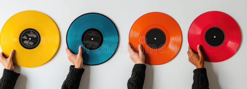 Diverse Hands Holding Colorful Vinyl Records on White Background Stock ...