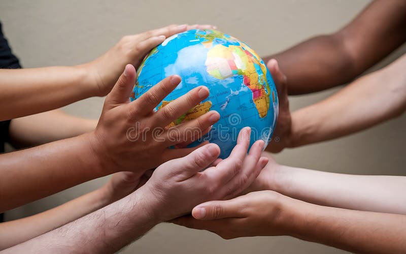 Diverse Hands Holding a Globe Symbolizing Unity and Human Rights Stock Illustration ...