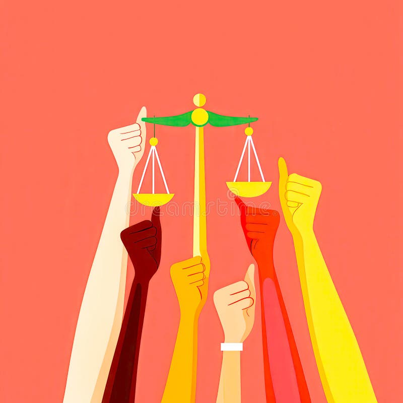 Diverse Hands Holding Scales of Justice on Vibrant Background Stock ...