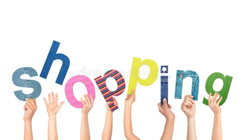 Diverse Hands Holding the Word Shopping Stock Photo - Image of industry ...