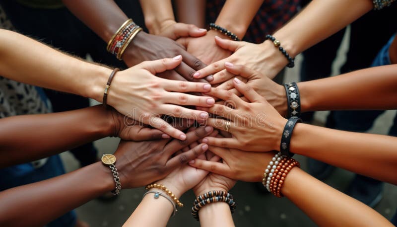 Diverse Hands Interlocked Display Unity, Harmony. People of Various ...