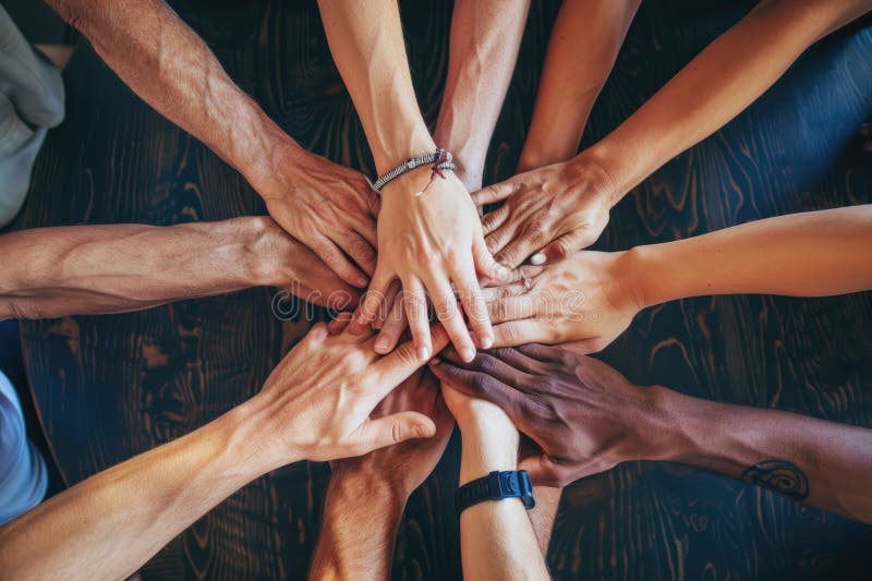 Diverse Hands Joined Together in Unity and Teamwork Stock Image - Image ...