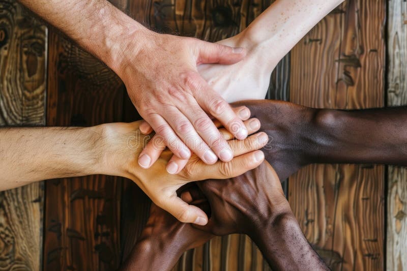 Diverse Hands Joined Together in Unity and Teamwork Stock Photo - Image ...