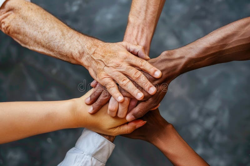 Diverse Hands Joined Together in Unity and Teamwork Stock Photo - Image ...