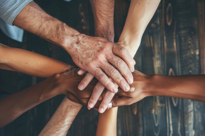 Diverse Hands Joined Together in Unity and Teamwork Stock Image - Image ...