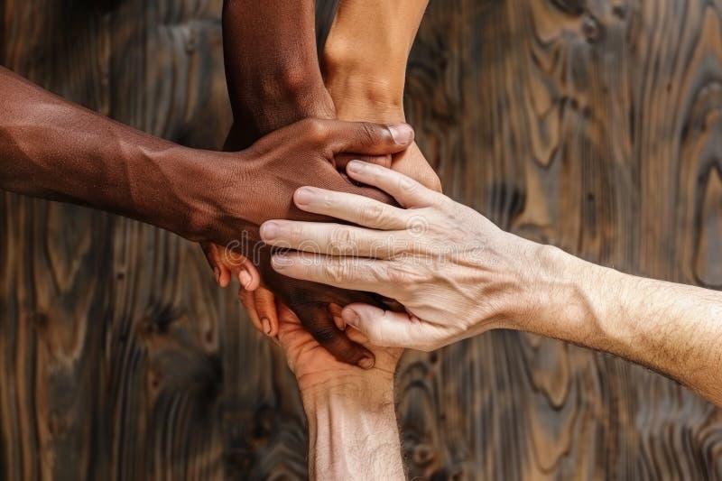 Diverse Hands Joined Together in Unity and Teamwork Stock Illustration ...