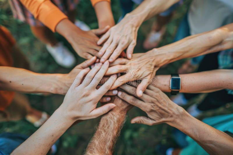 Diverse Hands Joined Together in Unity and Teamwork Stock Image - Image ...