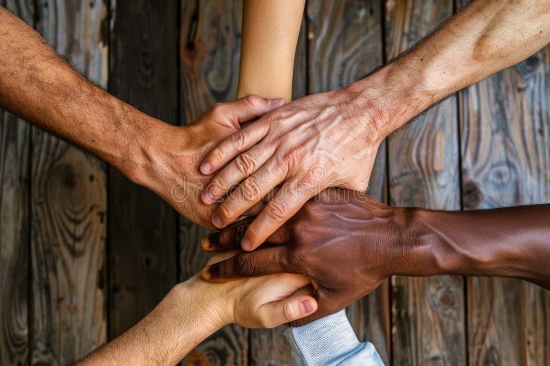 Diverse Hands Joined Together in Unity and Teamwork Stock Photo - Image ...