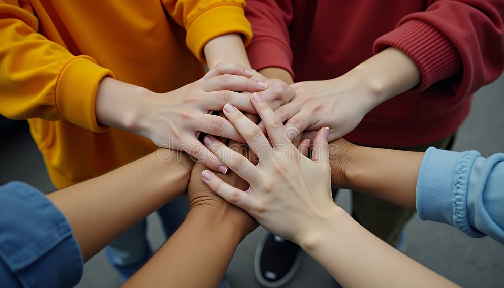 Diverse Hands Joined Together in Unity and Teamwork Stock Illustration ...