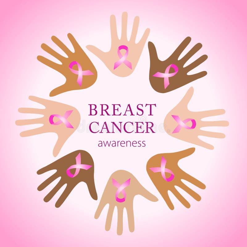 Diverse Hands Joining for Breast Cancer Awareness Stock Vector ...