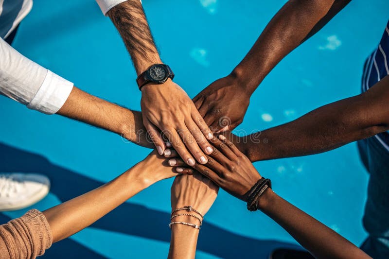 Diverse Hands Joining Together in Unity, Symbolizing Teamwork and ...