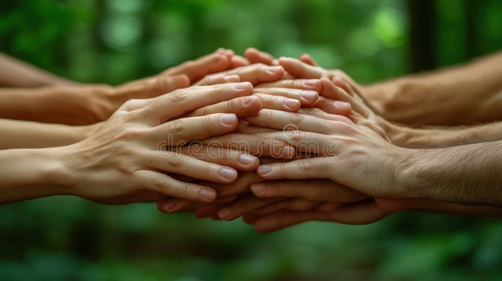 Diverse Hands Layered Together in a Forest Setting Stock Illustration ...