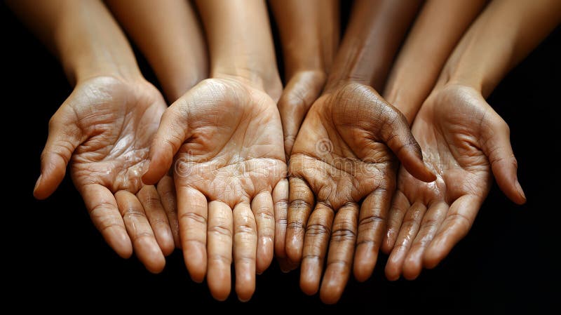 Diverse Hands Open in Unity Showcasing Inclusivity and Cooperation ...