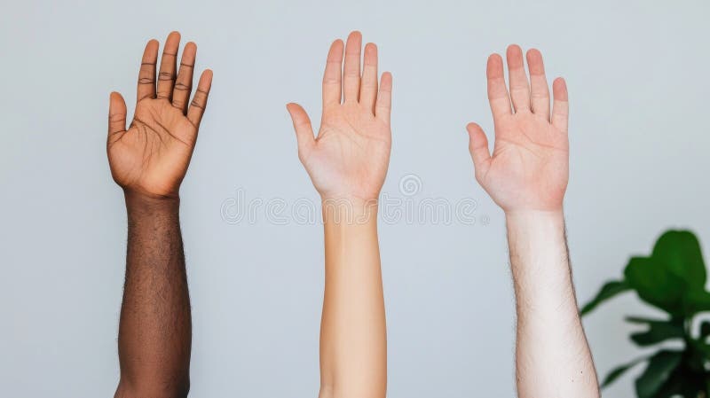 Diverse Hands Raised in Unity, Symbolizing Inclusivity and ...