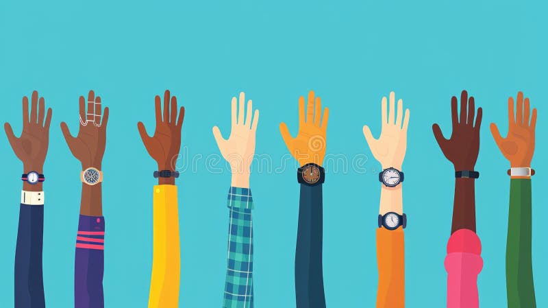 Diverse Hands Raised in Unity on a Vibrant Orange Background ...