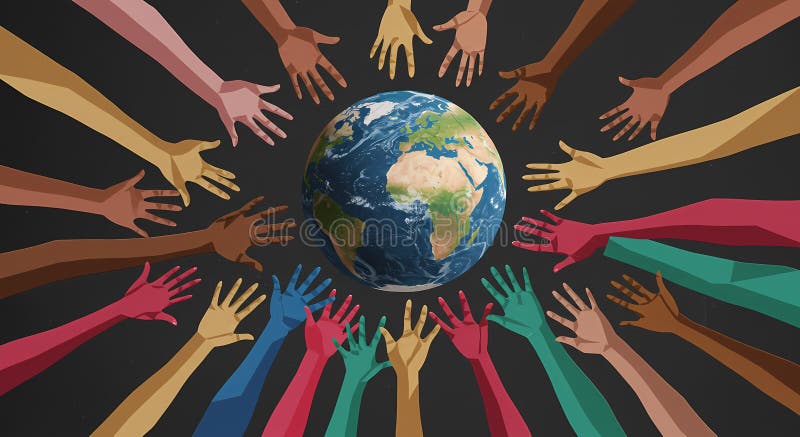 Diverse Hands Reaching for the Earth in a Display of Unity Stock ...