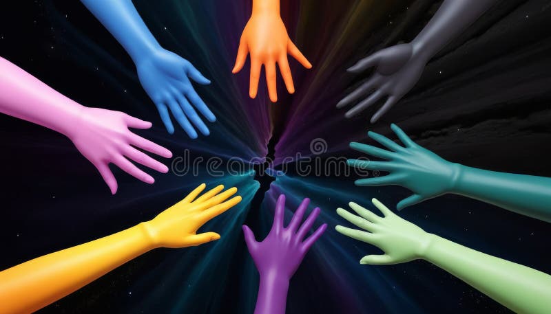 Diverse Hands Reaching Towards Central Light Stock Image - Image of ...
