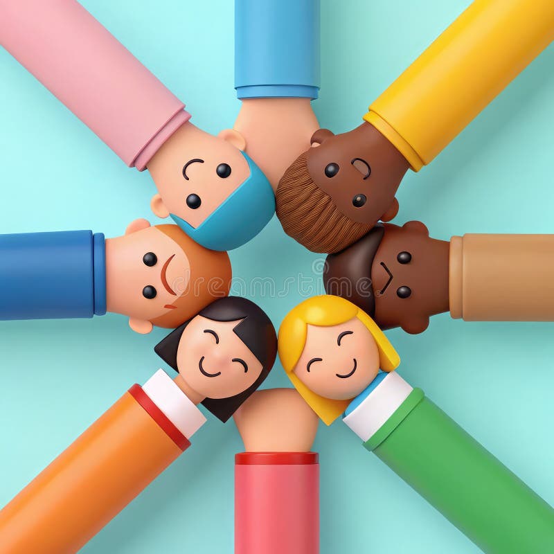 Diverse Hands Shaking, Unity and Cooperation, 3D Cartoon Illustration ...