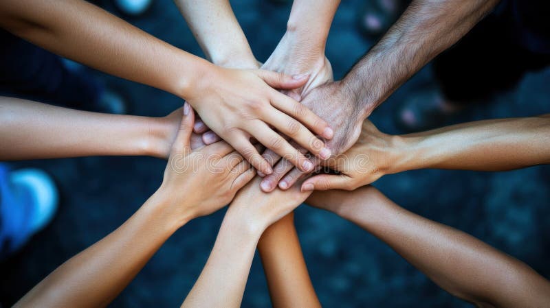 Diverse Hands Stacked Together, Symbolizing Unity, Teamwork, and ...