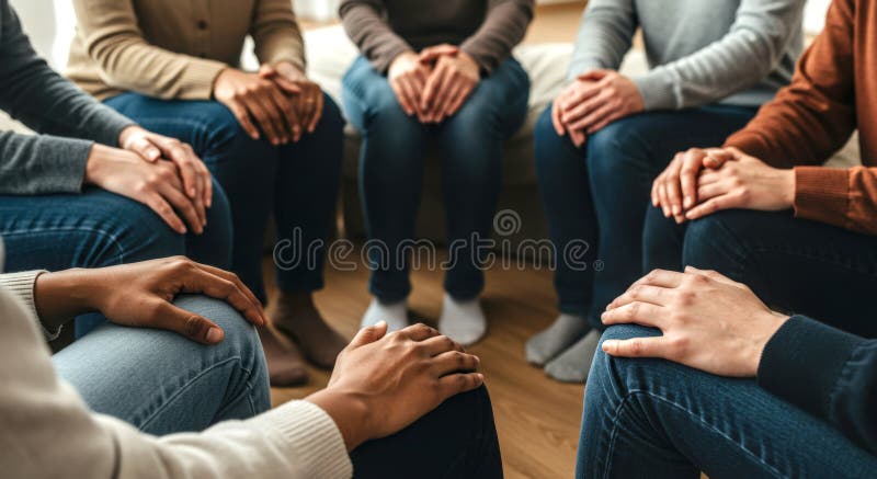 Diverse Hands in Support Group Circle Community, Unity, and Shared ...