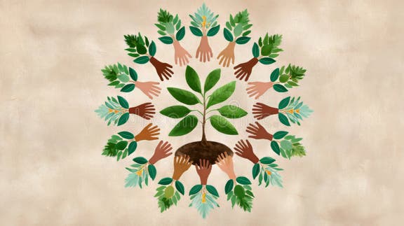 Diverse Hands Supporting Growth Around Tree Sapling Symbolizing Unity ...