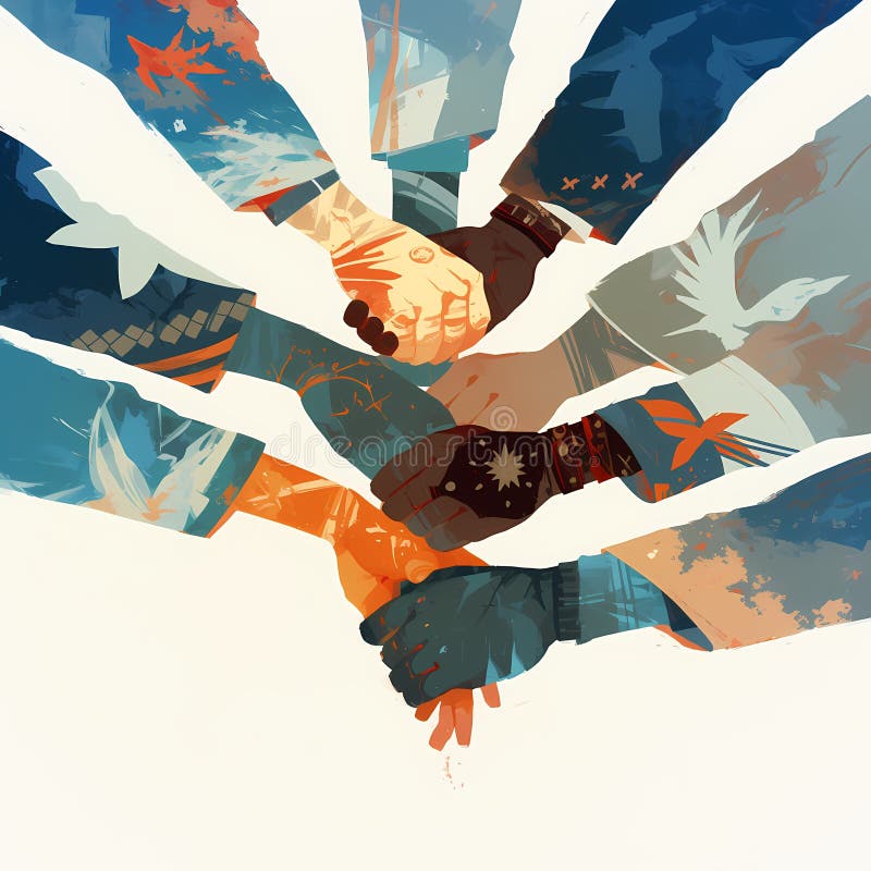 Diverse Hands Unite in a Powerful Gesture of Unity Stock Illustration ...