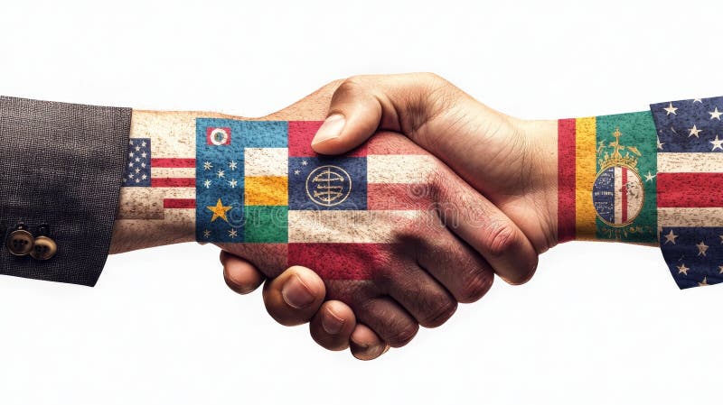 A Diverse Handshake Featuring Flags Representing Different Nations ...