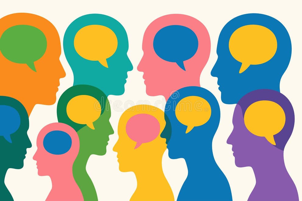 Diverse Human Silhouettes Overlapping, Speech Bubbles Emerging ...