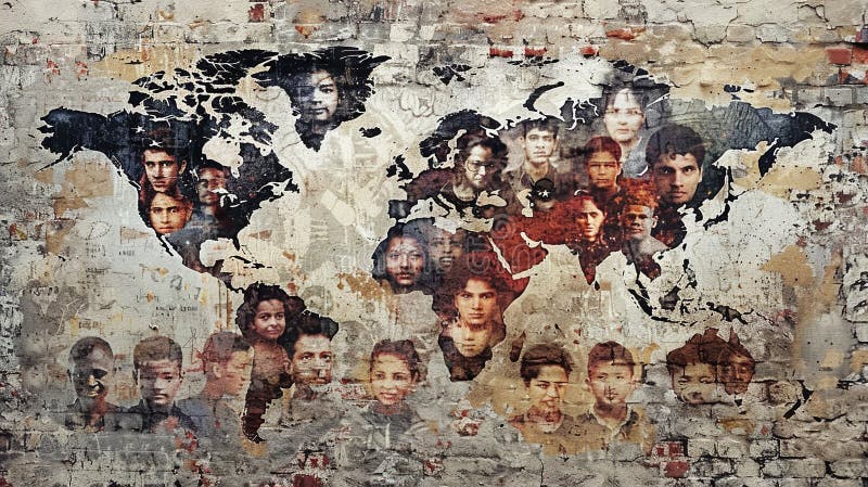 Diverse Humanity Mural on World Map Stock Image - Image of earth, mural ...