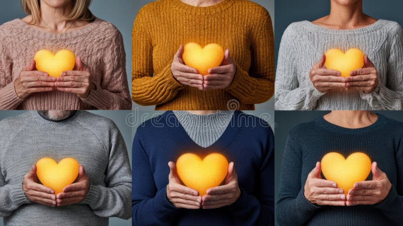 Diverse Individuals Holding Glowing Heart-shaped Objects Symbolize ...