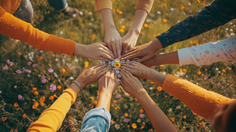 Diverse Individuals Holding Hands in a Circle, Symbolizing Unity Stock ...
