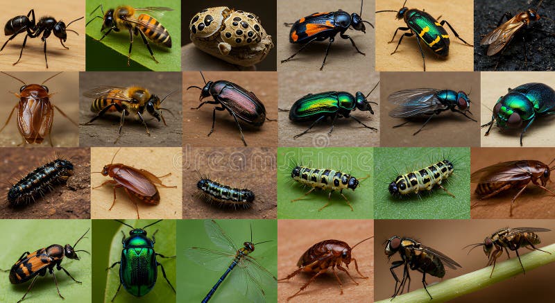 Diverse Insect Collection Featuring Beetle, Ant, Bee, Dragonfly and ...