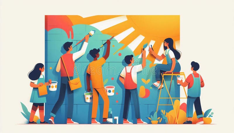 Diverse Kids Creating a Mural with Bright Colors, Teamwork, and ...