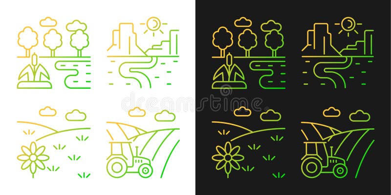 Diverse Land Types Gradient Icons Set for Dark and Light Mode Stock ...
