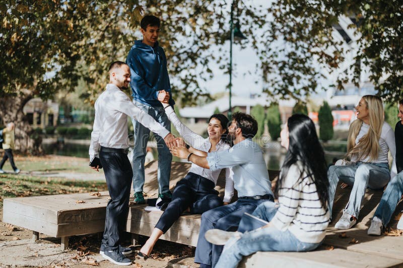 Diverse Learners Collaborate on a University Project in a Park ...