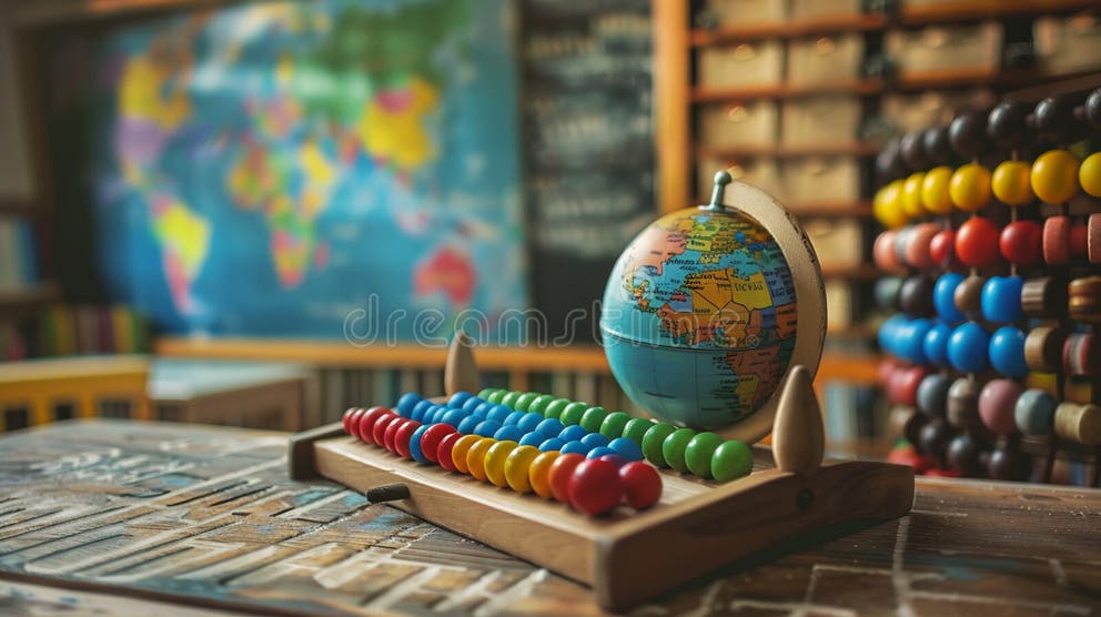 Vintage Globe Abacus Colorful Beads Wooden Educational Learning ...