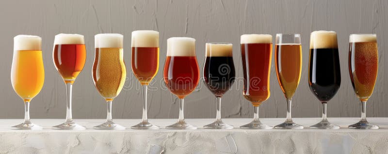 A Diverse Lineup of Beer Glasses Filled with an Array of Beers, Set ...
