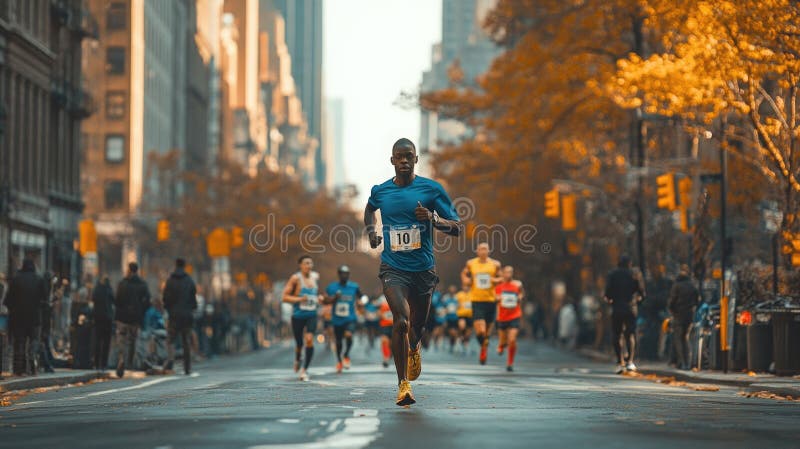 Diverse Marathon Runners on City Streets, Displaying Determination and ...