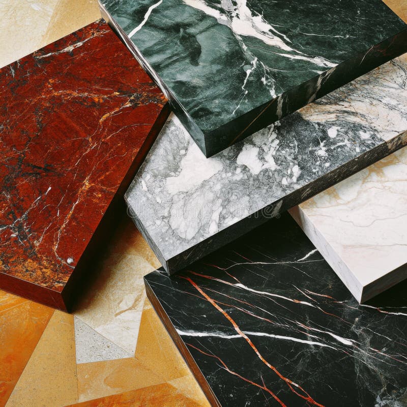 Diverse Marble Slabs Showcasing Rich Colors and Unique Veins Stock ...