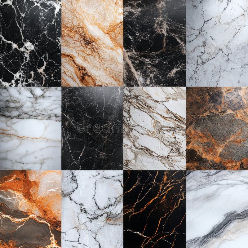 Diverse Marble Textures and Colors in Twelve Unique Panels Stock Image ...