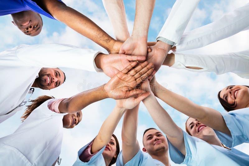 Diverse Medical Staff Team Hands Stack Stock Image - Image of commit ...