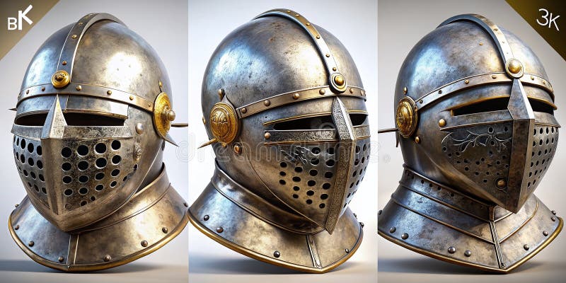 Diverse Medieval Knight Helmets 3D Rendered Variations for Fantasy ...