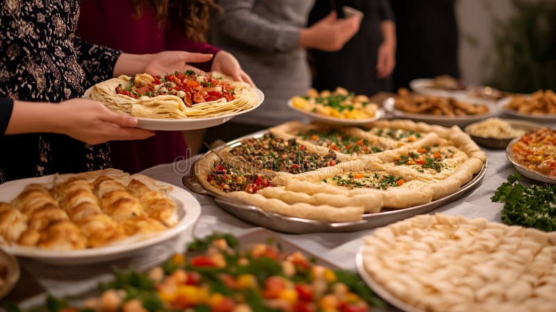 Diverse Mediterranean Food Spread at a Celebration Gathering with ...