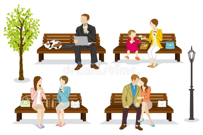 Diverse Mensen Zitten Op Een Bank Vector Illustratie - Illustration of ...