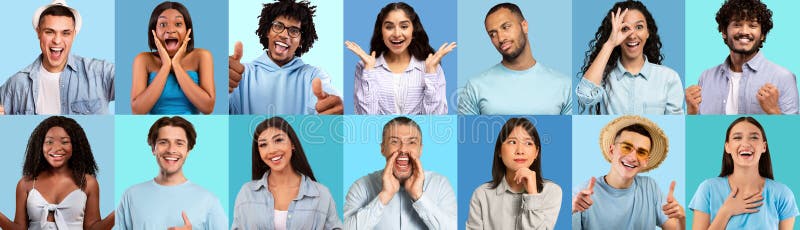 Diverse Multiethnic People Expressing Different Emotion while Standing ...
