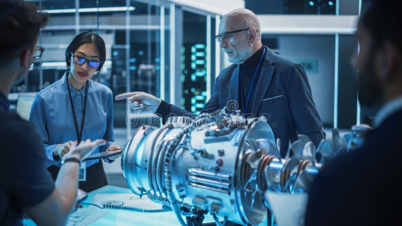 Diverse Multiethnic Team of Industrial Engineers Gathered Around a ...