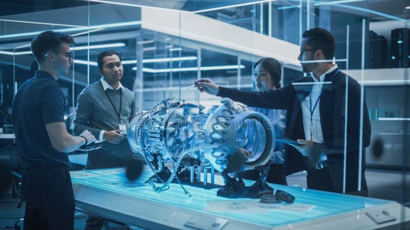 Diverse Multiethnic Team of Industrial Engineers Gathered Around a ...