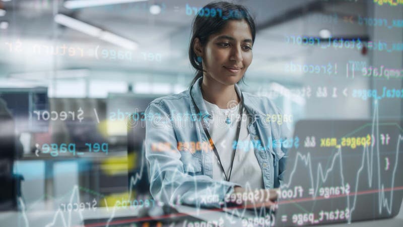 Diverse Office: Portrait of Beautiful Smiling Indian it Programmer ...